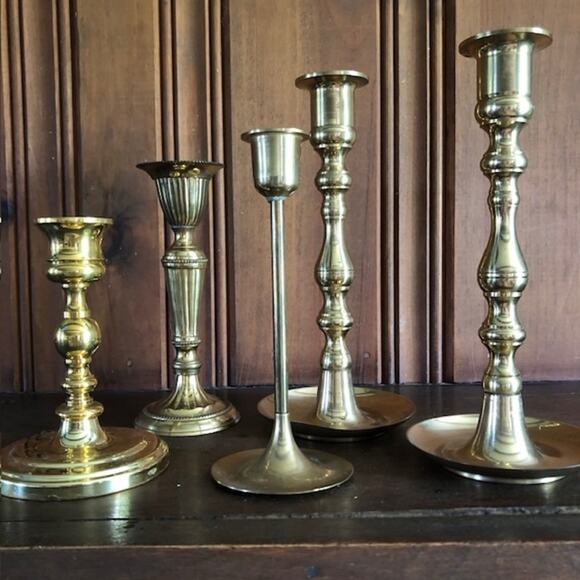 Vintage | Accents | Vintage Brass Candlestick Collection Set Of 5 ...